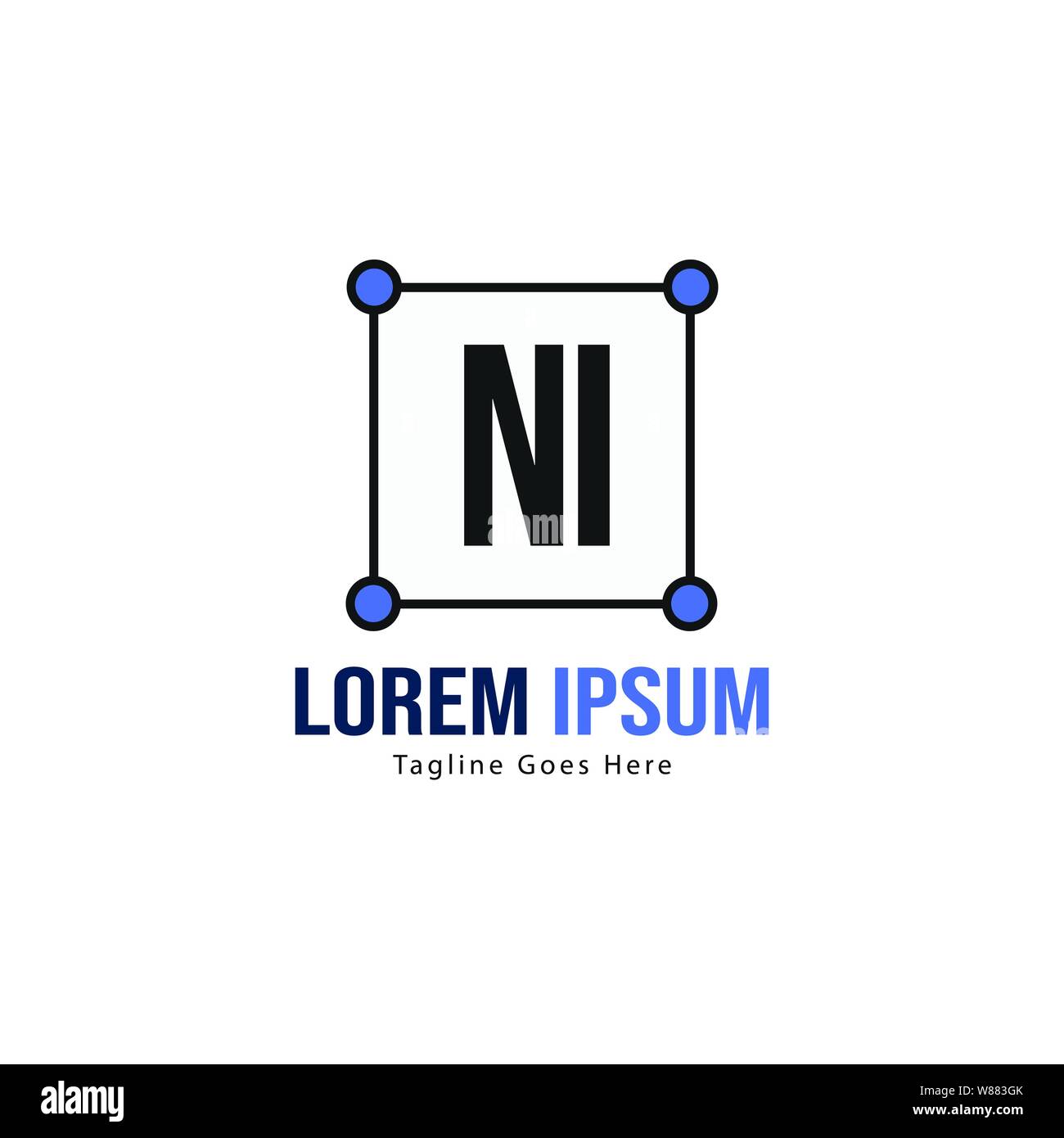 Initial NI logo template with modern frame. Minimalist NI letter logo ...