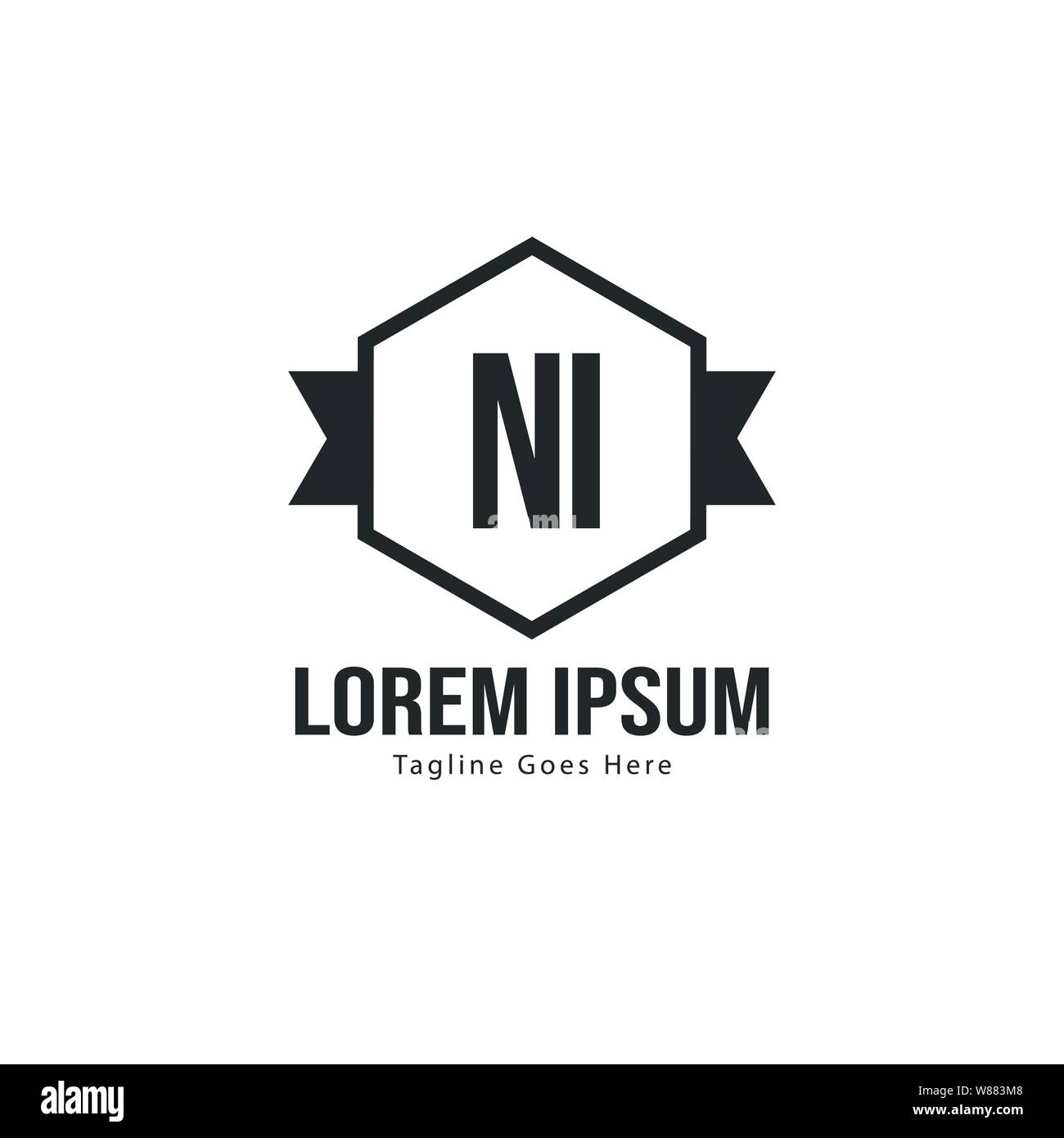 Initial NI logo template with modern frame. Minimalist NI letter logo ...