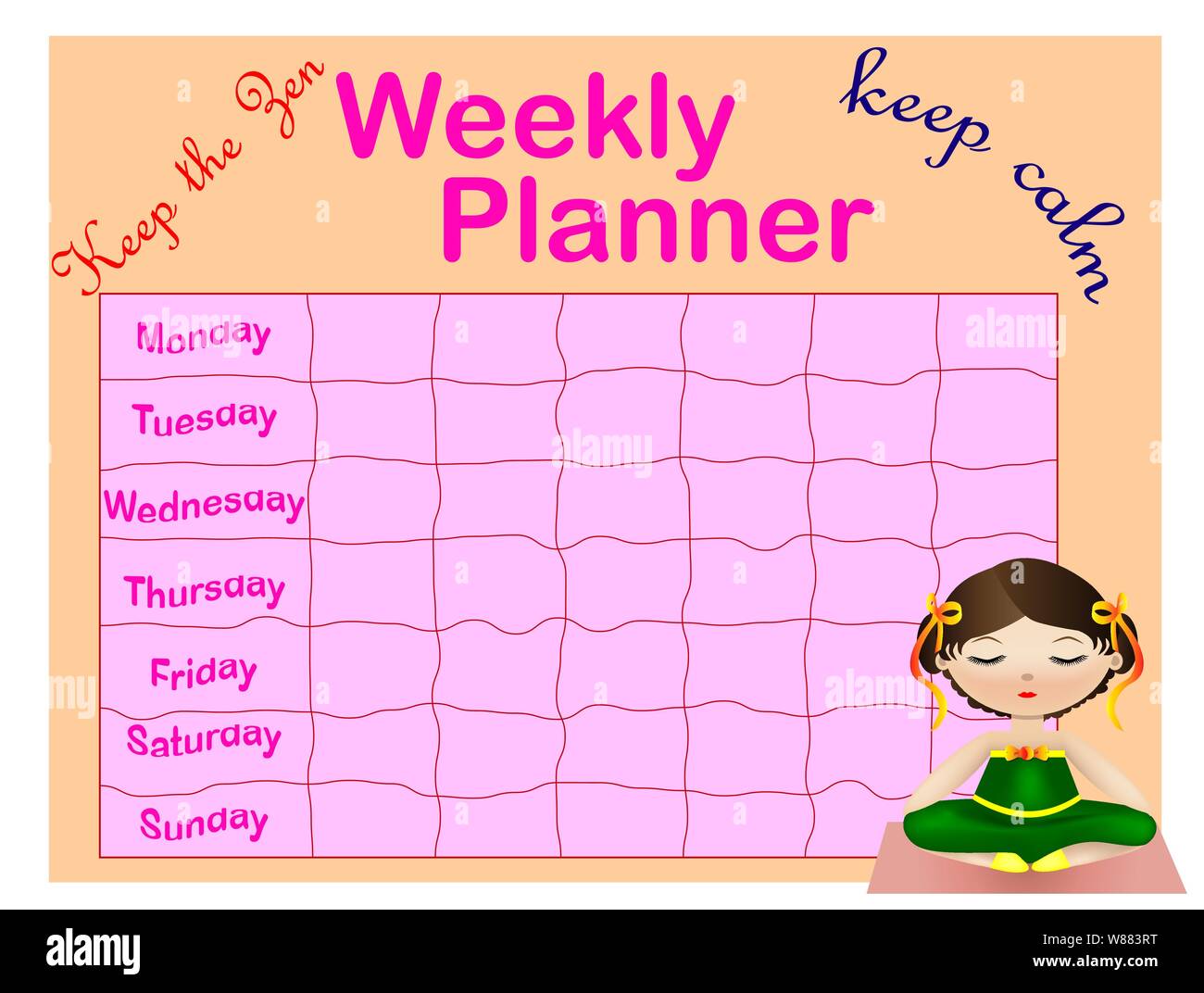 weekly planner, organizer for students cartoon illustration Stock ...