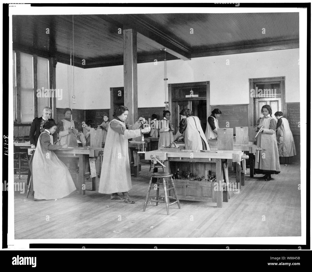 A class in sloyd woodworking Stock Photo - Alamy