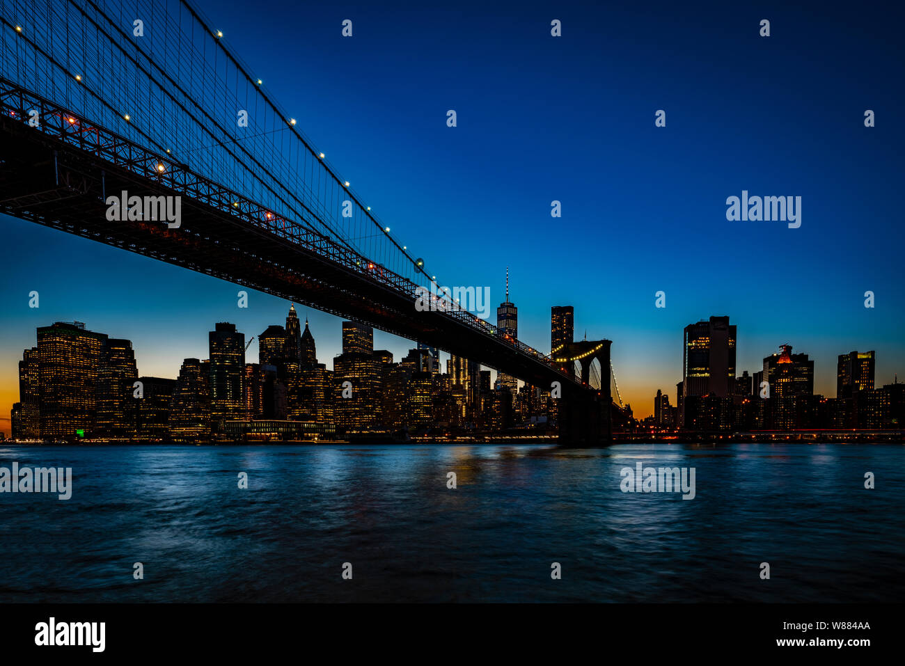 BROOKLYN, NEW YORK, MAR 27, 2018: Brooklyn Bridge, seen from Dumbo Park ...