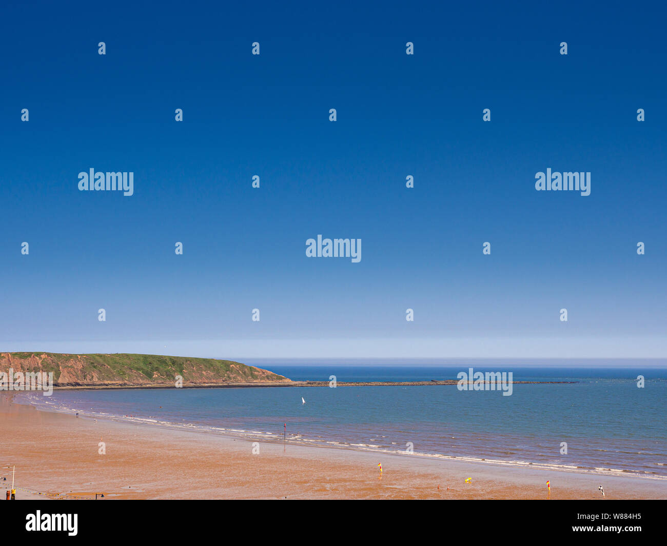 Filey beach and view towards Filey Brigg, North Yorkshire, UK Stock ...
