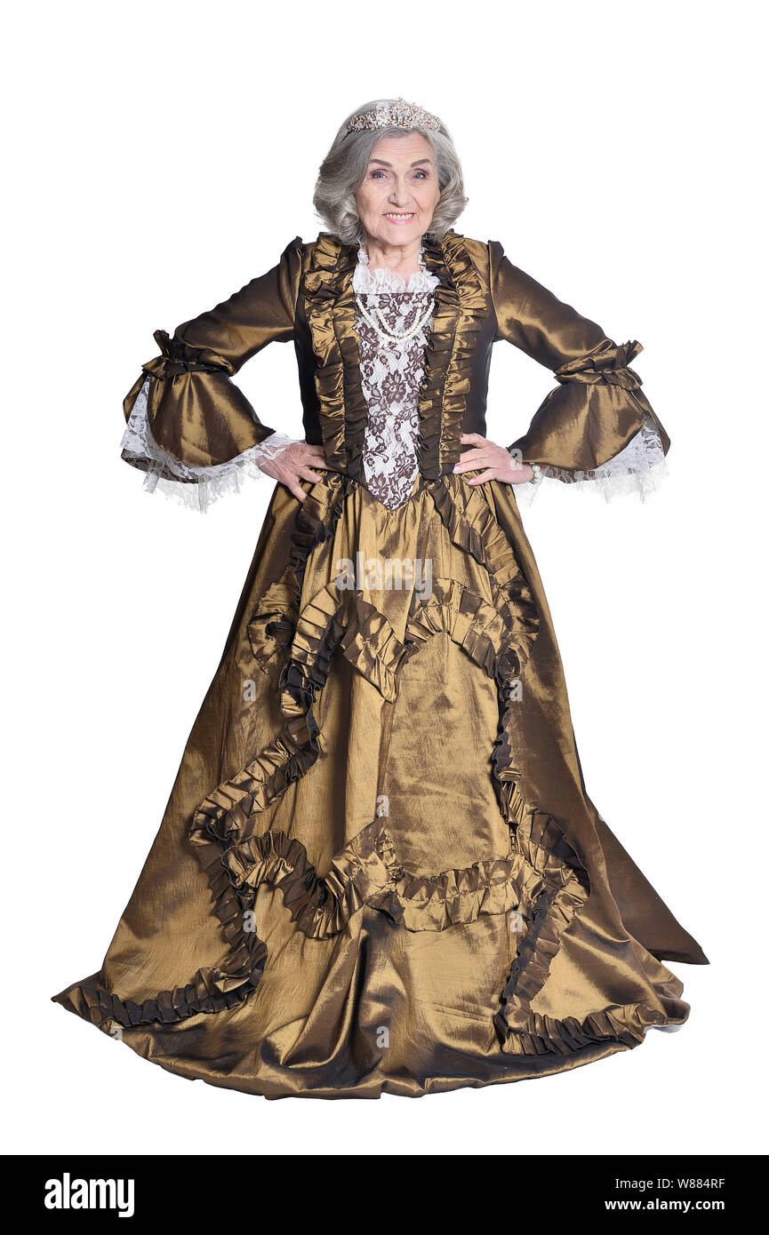 beautiful senior woman Queen isolated on white Stock Photo - Alamy