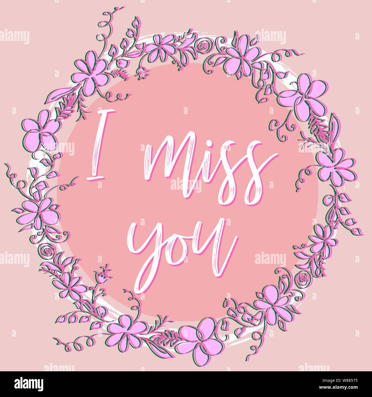 Valentine pink background with starry lights and an inscription I miss ...