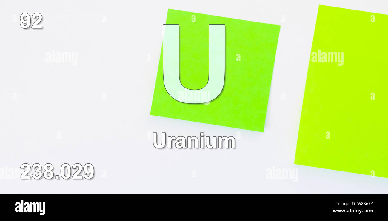 Uranium chemical element atomic data and symbol illustration backdrop ...