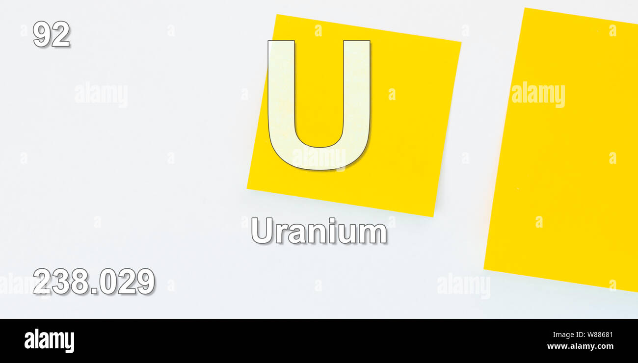 Uranium chemical element atomic data and symbol illustration backdrop ...