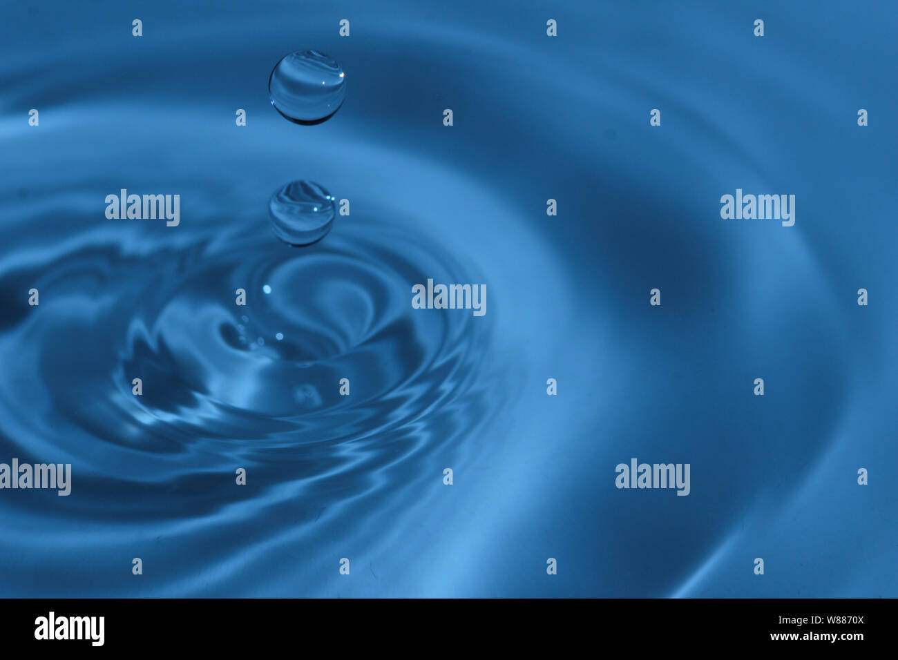 Texture, background with falling water drops and waves with blue water ...