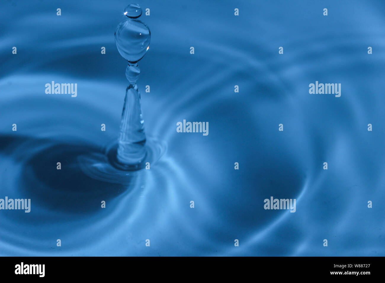 Texture, background with falling water drops and waves with blue water ...