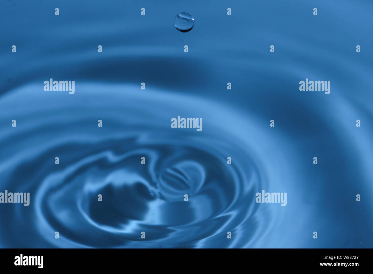 Texture, background with falling water drops and waves with blue water ...