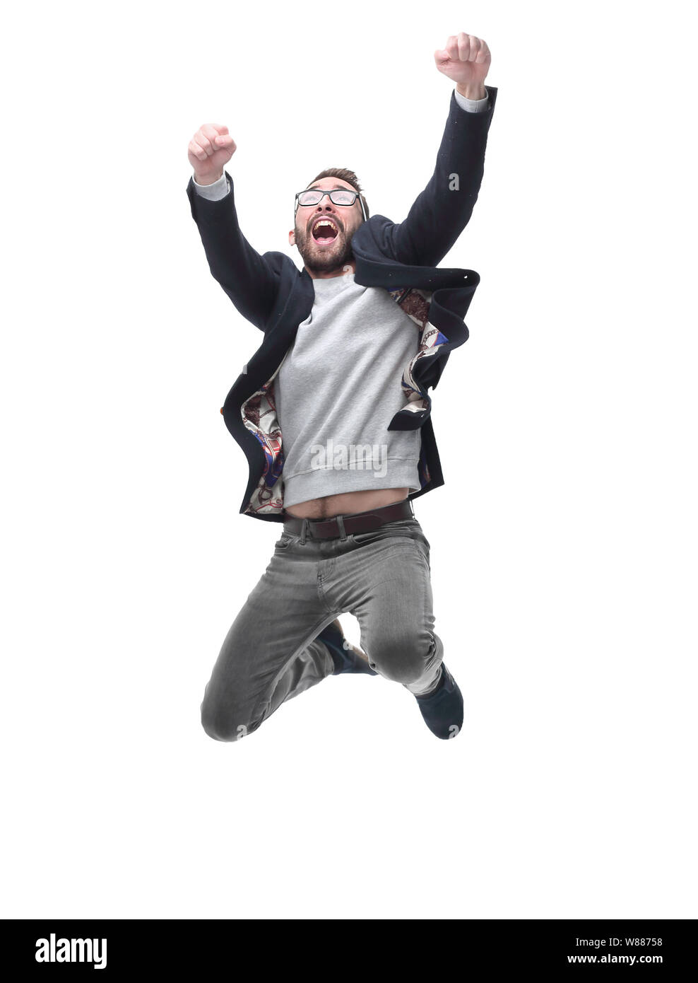 very happy business man. isolated on white Stock Photo - Alamy