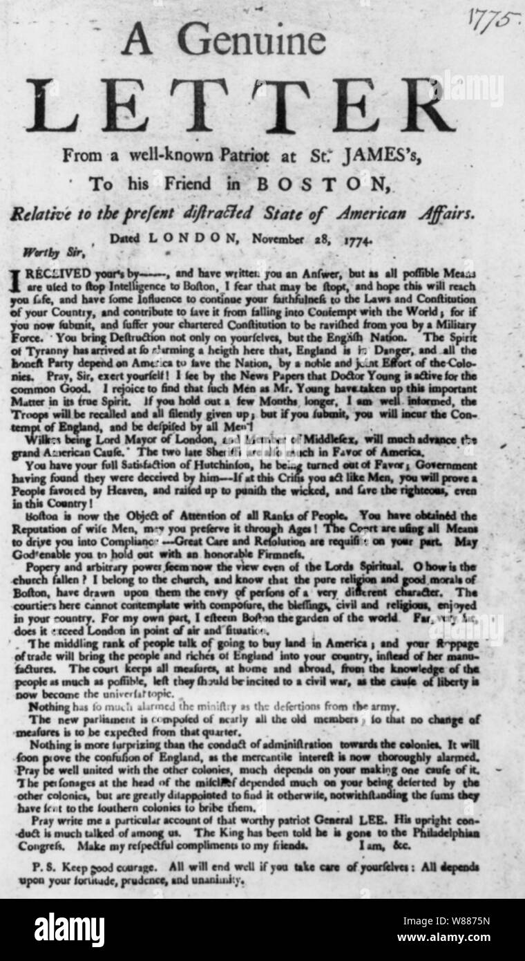 A genuine letter from a well-known patriot at St. James's, to his ...