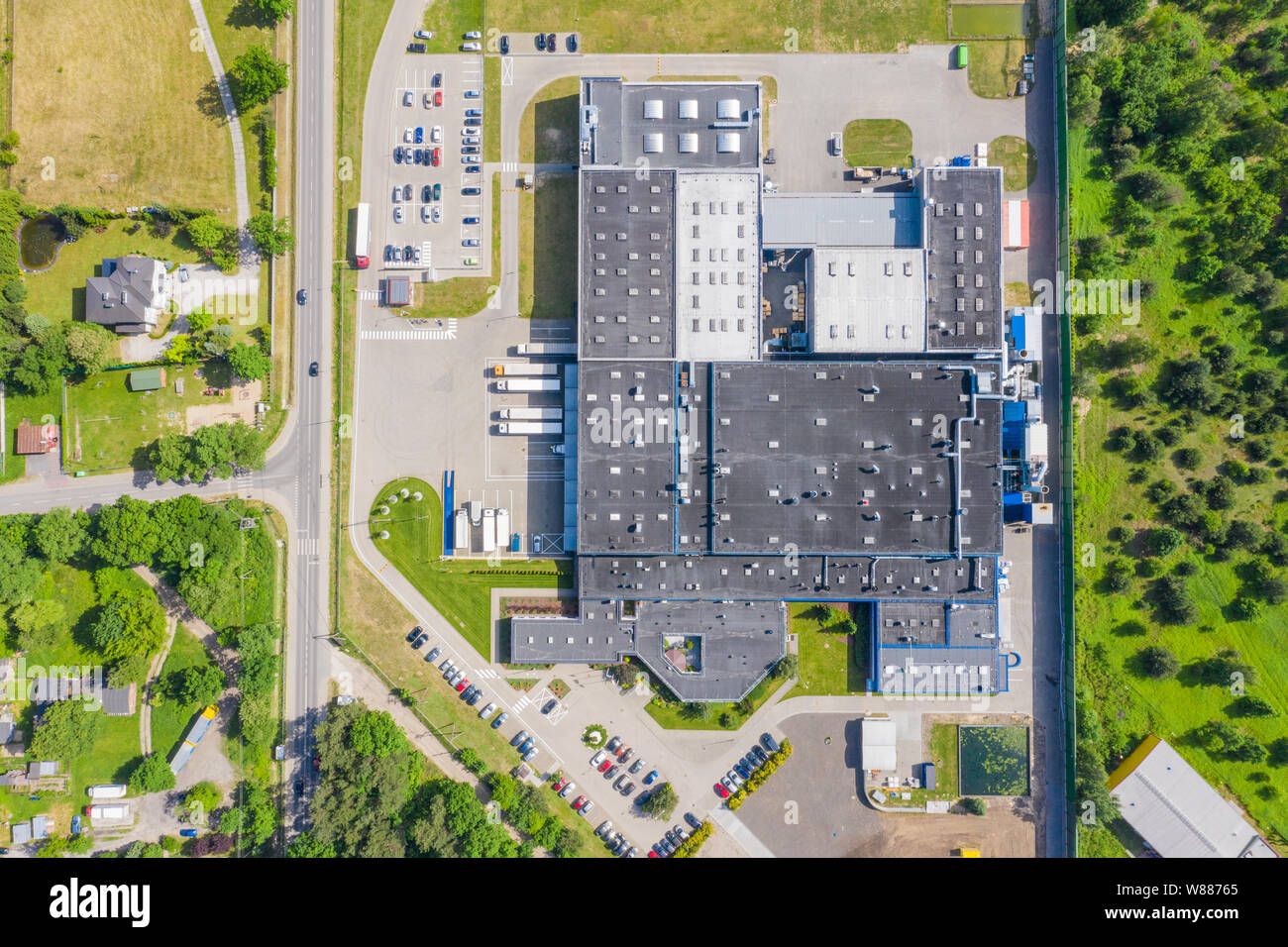 Aerial view of goods warehouse. Logistics center in industrial city ...
