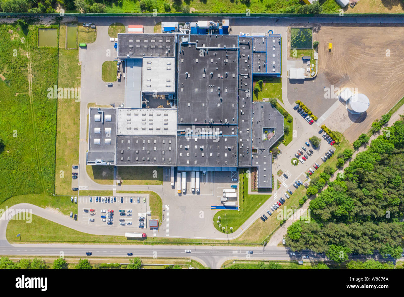 Aerial view of goods warehouse. Logistics center in industrial city ...