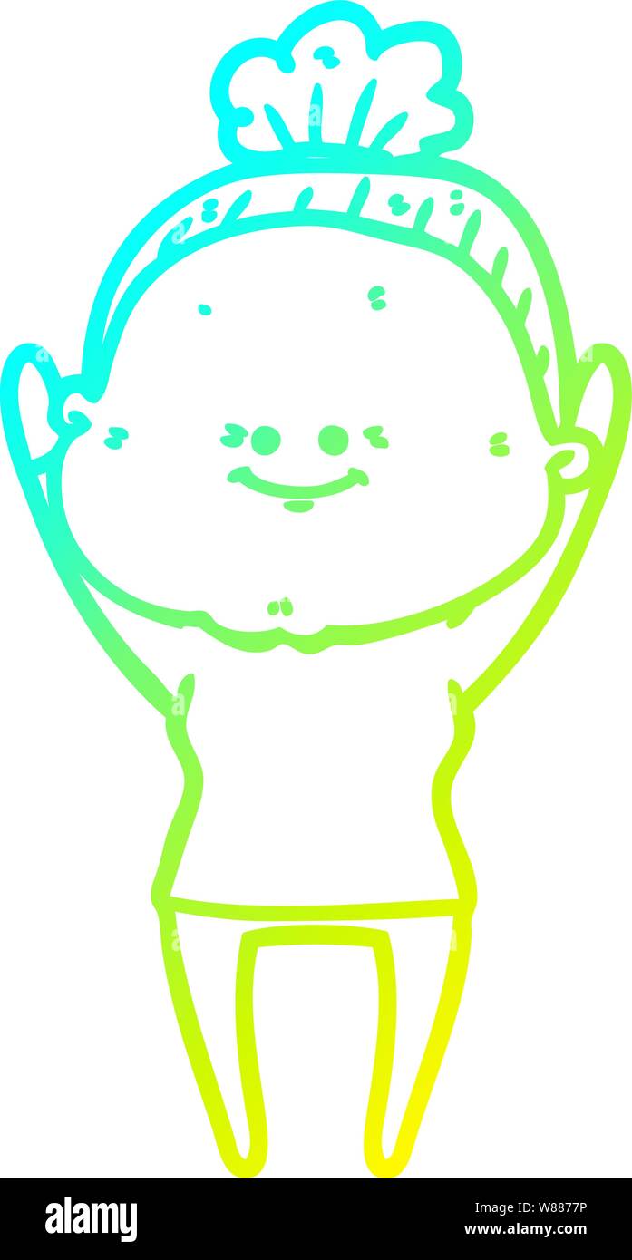 cold gradient line drawing of a cartoon happy old woman Stock Vector ...