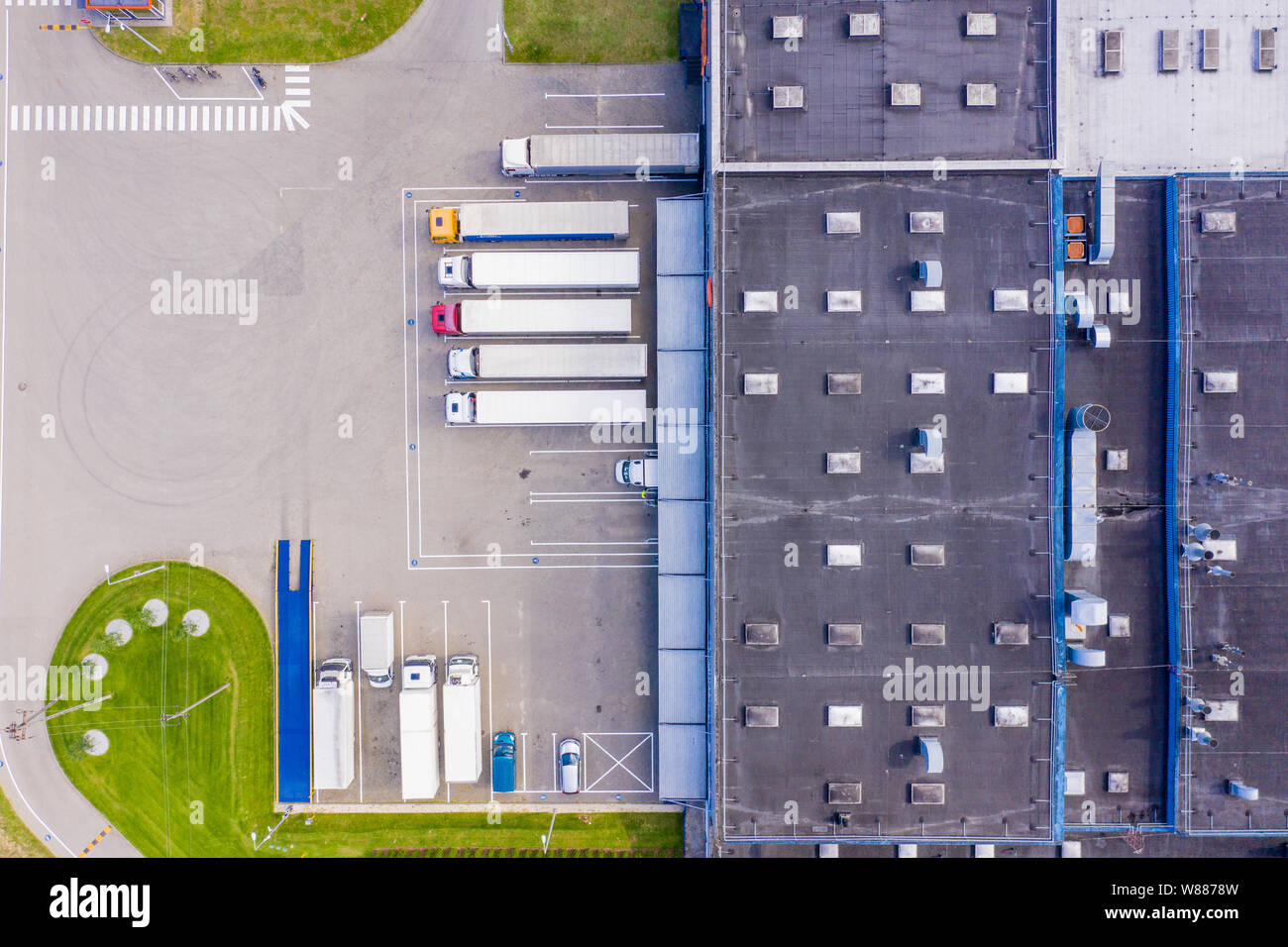 Aerial view of warehouse storages or industrial factory or logistics ...