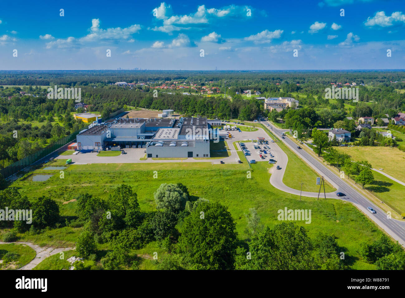 Aerial drone view on distribution center. Logistic and transport ...
