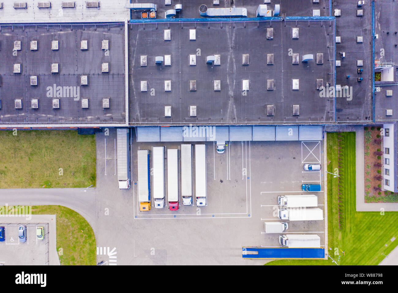 Aerial view of warehouse storages or industrial factory or logistics ...