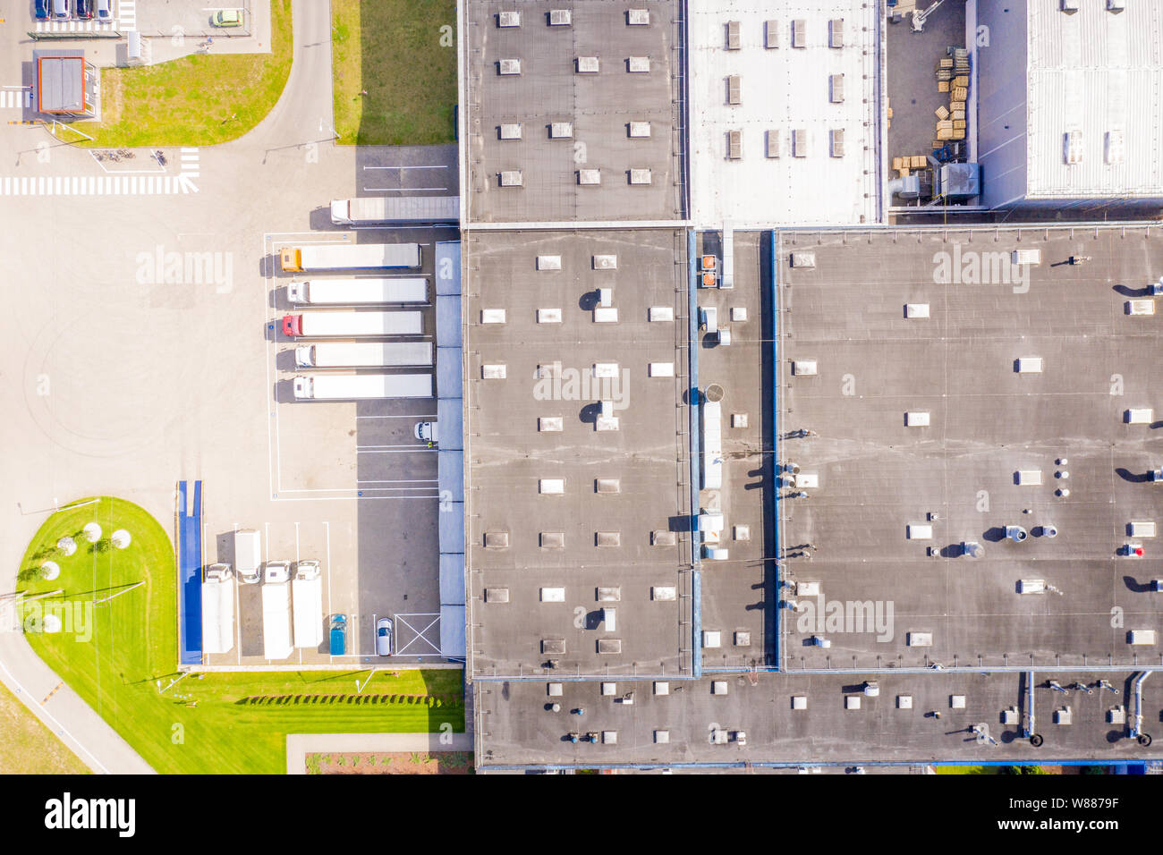 Aerial view of warehouse storages or industrial factory or logistics ...