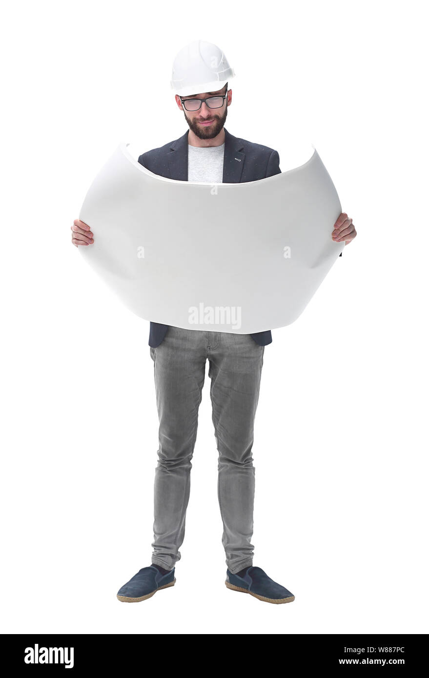 rear view.engineer architect looking at sketches of a new project Stock ...