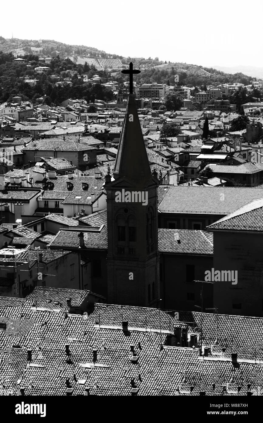 Black and white photography of a church in an old city top view Stock ...