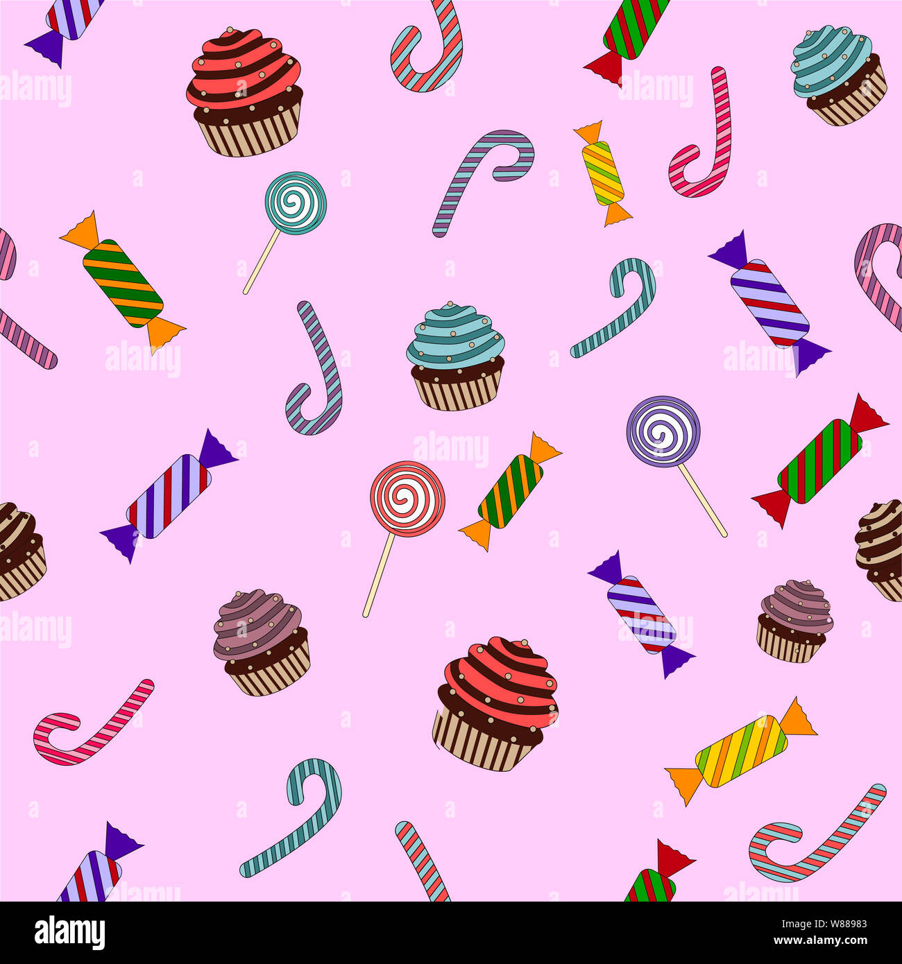 vector pattern of sweets and candies for children Wallpaper Stock Photo ...