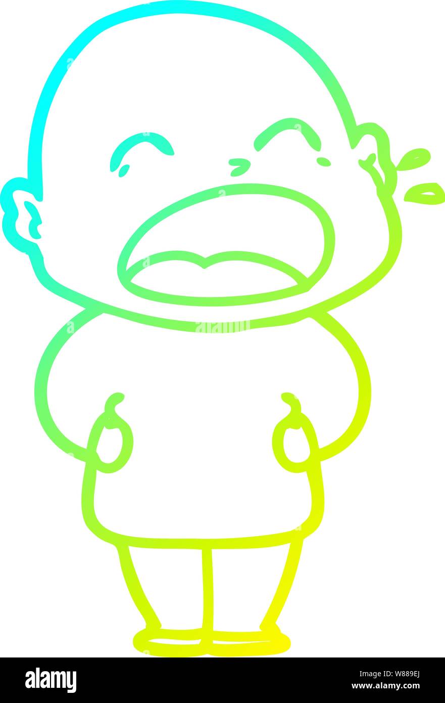 cold gradient line drawing of a cartoon shouting bald man Stock Vector ...