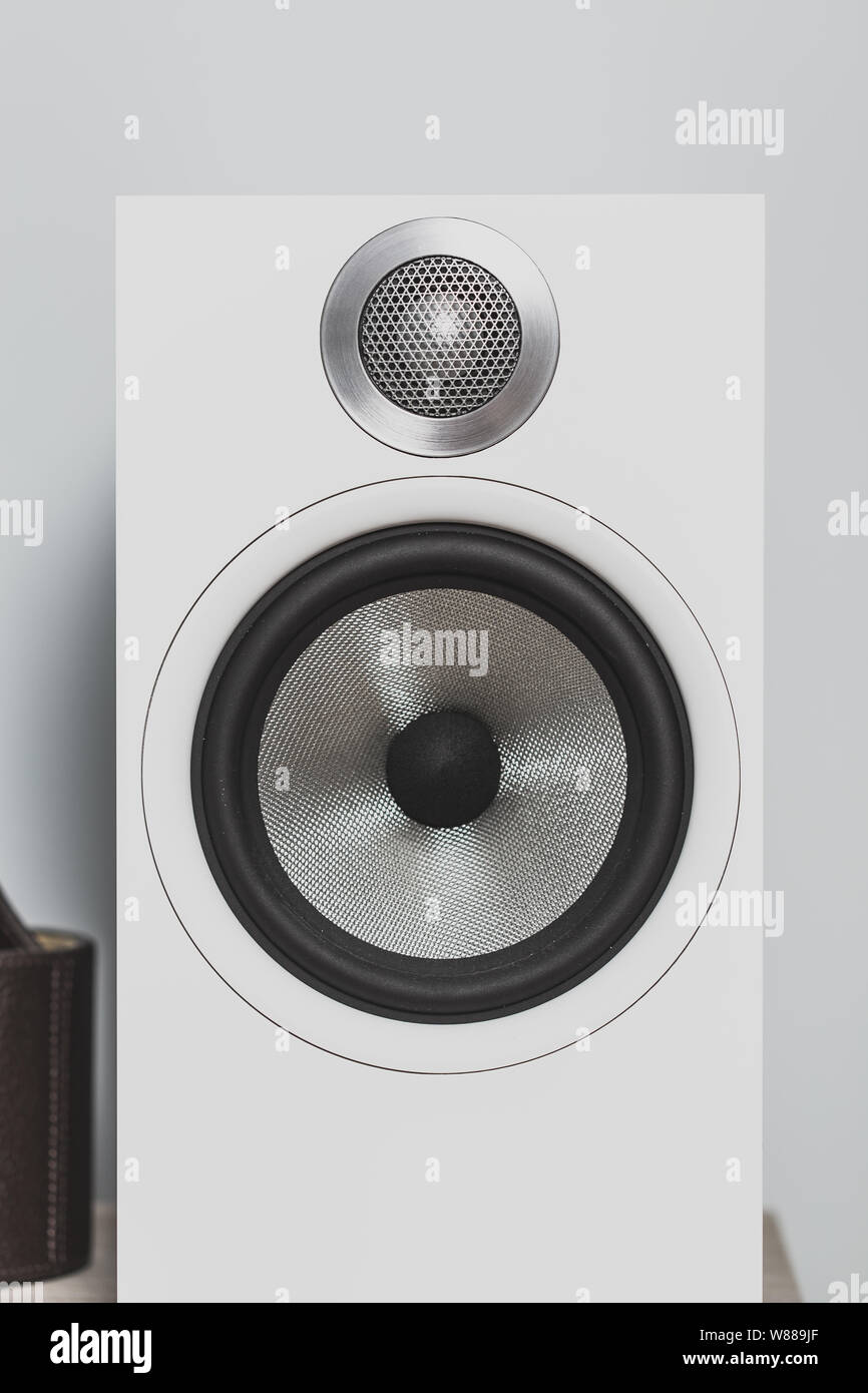 White music speaker with grey speaker tweeter and woofer Stock Photo ...