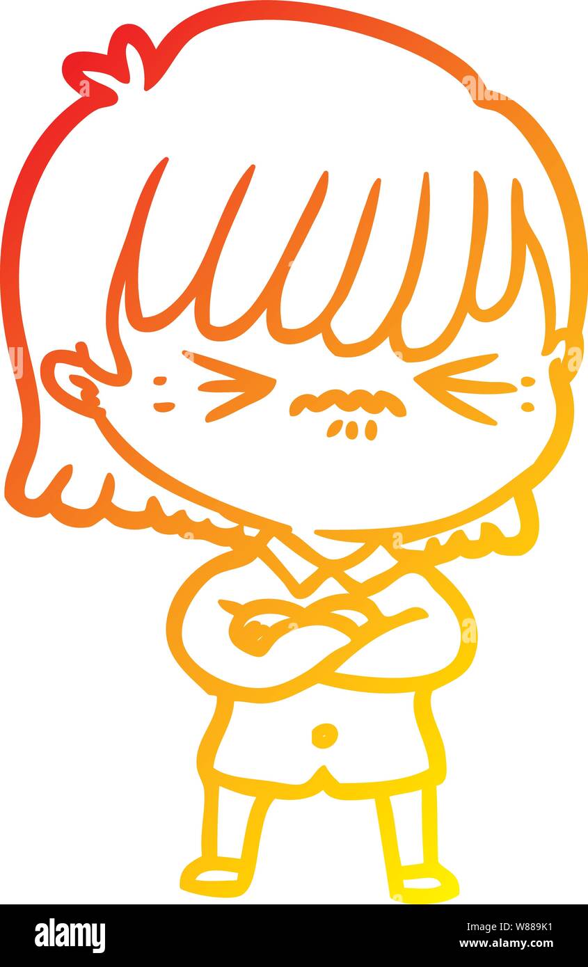 warm gradient line drawing of a annoyed cartoon girl Stock Vector Image ...