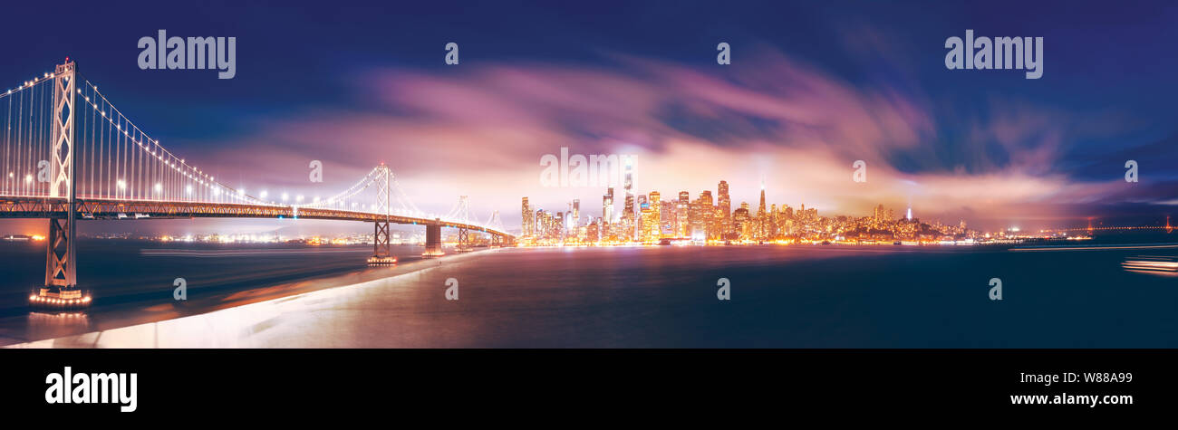 Wonderful panoramic view of San Francisco City skyline during night in ...