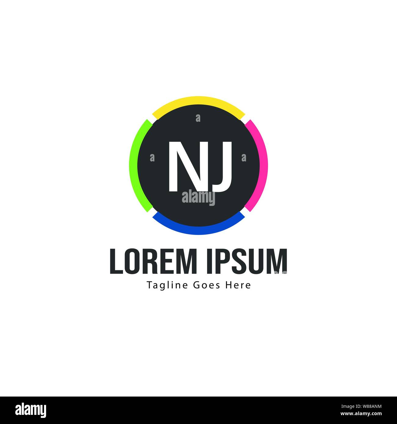 Initial NJ logo template with modern frame. Minimalist NJ letter logo ...