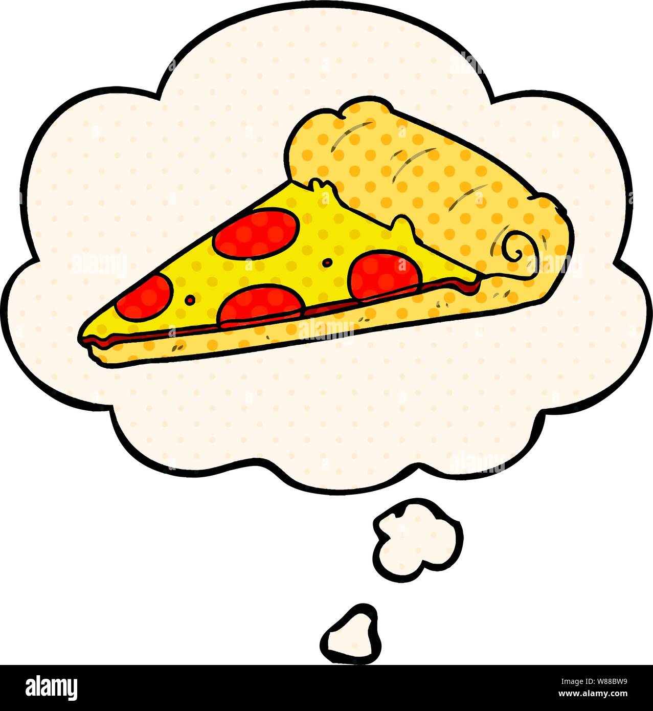 cartoon pizza slice with thought bubble in comic book style Stock ...
