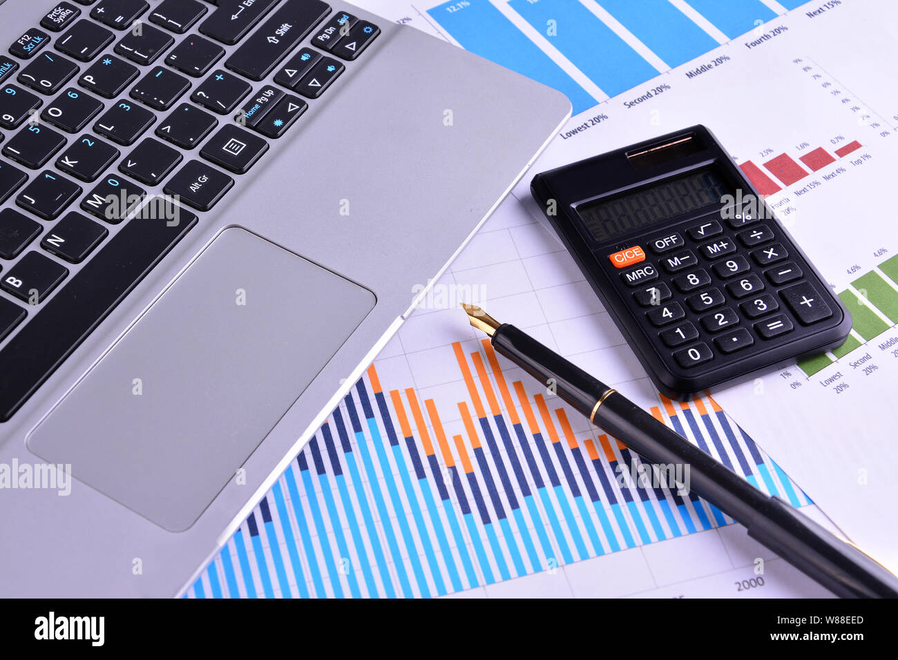 Graphs, charts, business table. The workplace of business people Stock ...