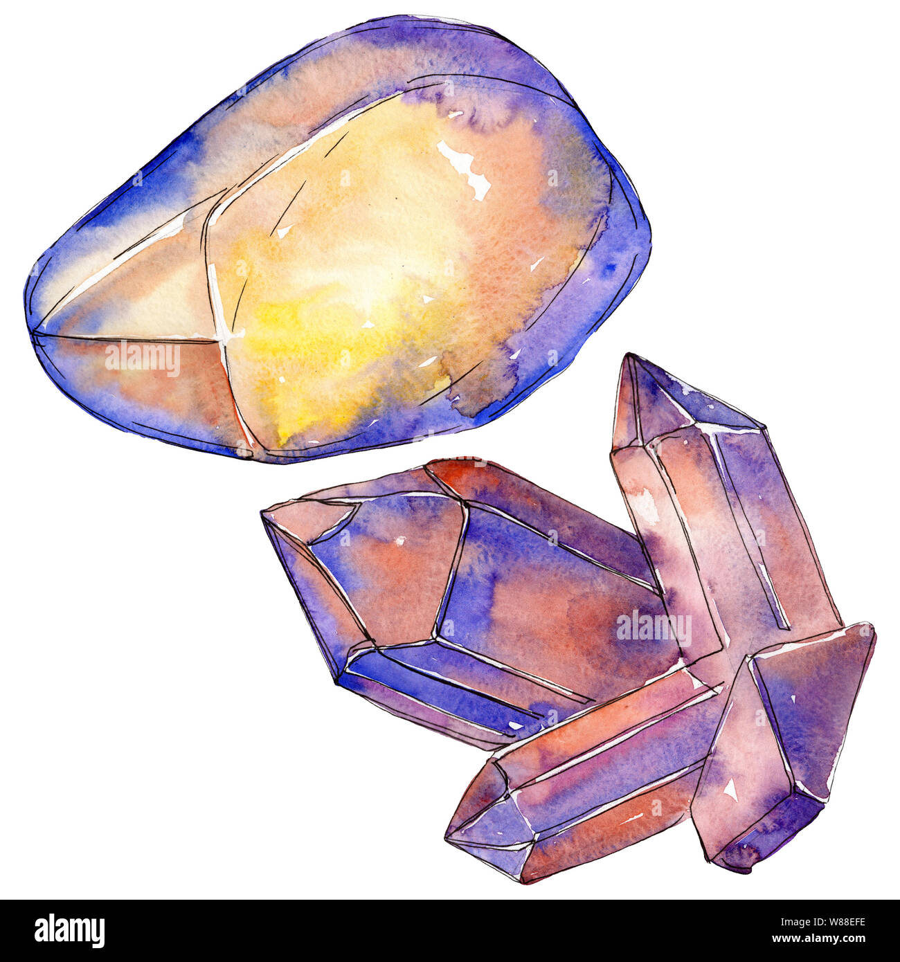 Colorful diamond rock jewelry minerals. Watercolor background set ...