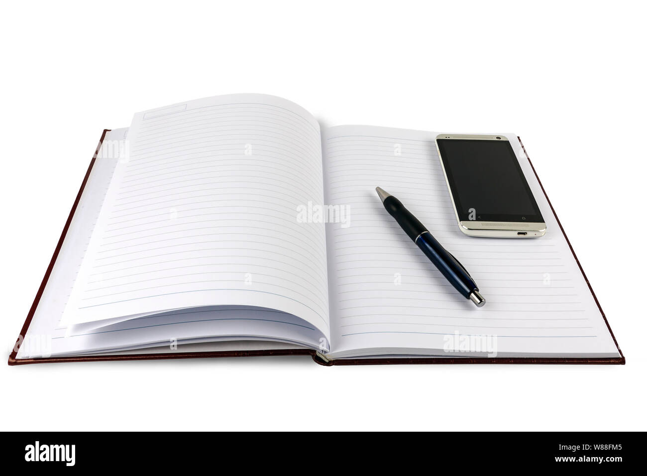 Large notebook with pen and phone Stock Photo - Alamy