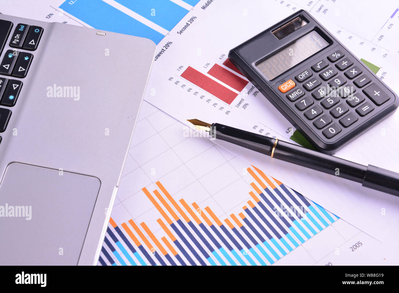 Graphs, charts, business table. The workplace of business people Stock ...