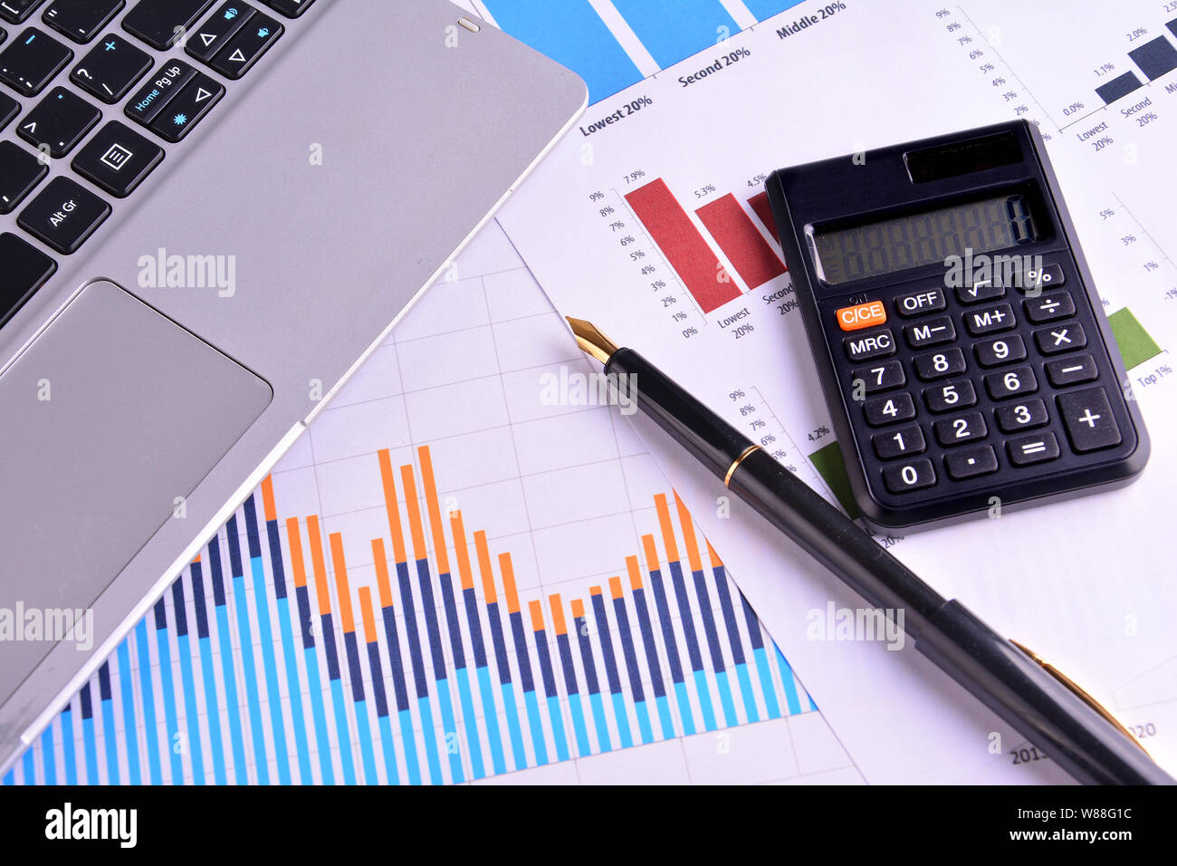 Graphs, charts, business table. The workplace of business people Stock ...