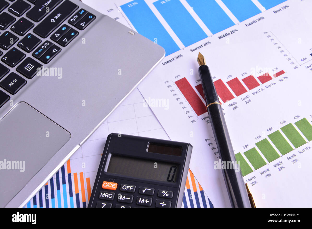 Graphs, charts, business table. The workplace of business people Stock ...