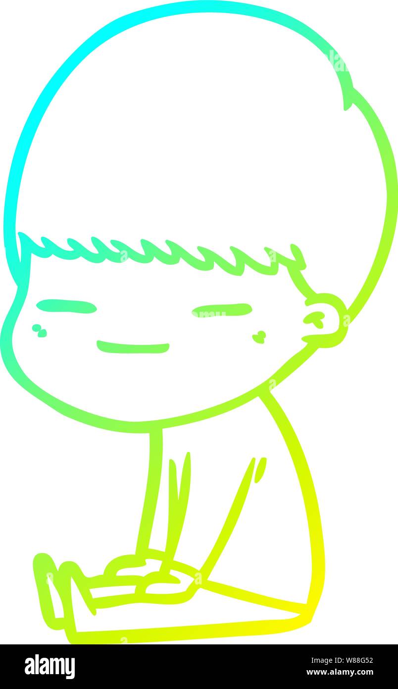cold gradient line drawing of a cartoon smug boy sitting Stock Vector ...