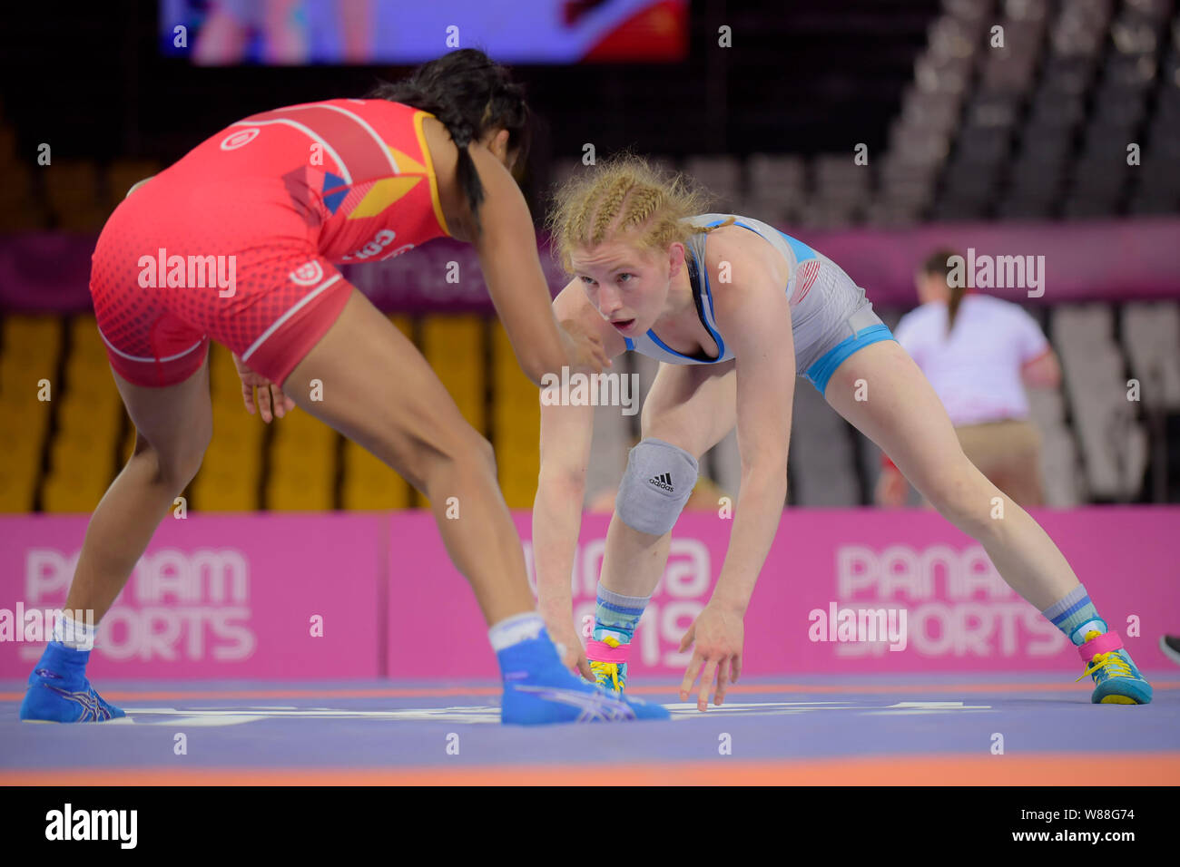 Lima, Peru. 08th Aug, 2019. Carolina Castillo from Colombia and Whitney ...