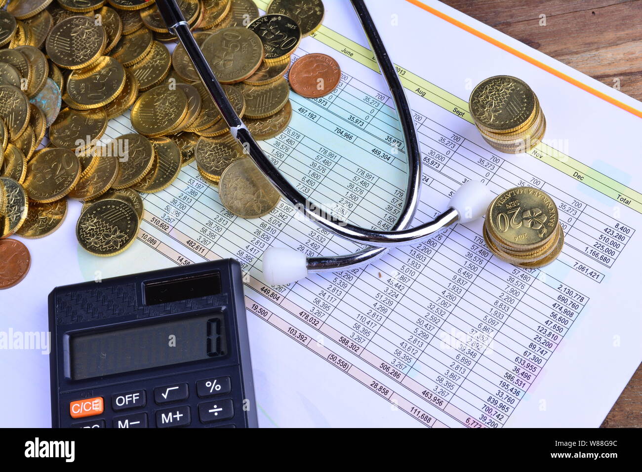 Health care costs. Stethoscope and calculator symbol for health care ...