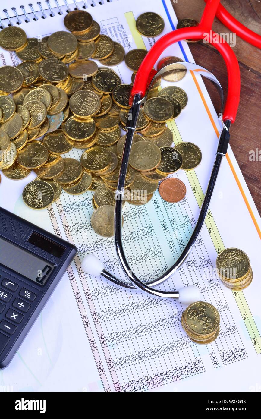 Health care costs. Stethoscope and calculator symbol for health care ...