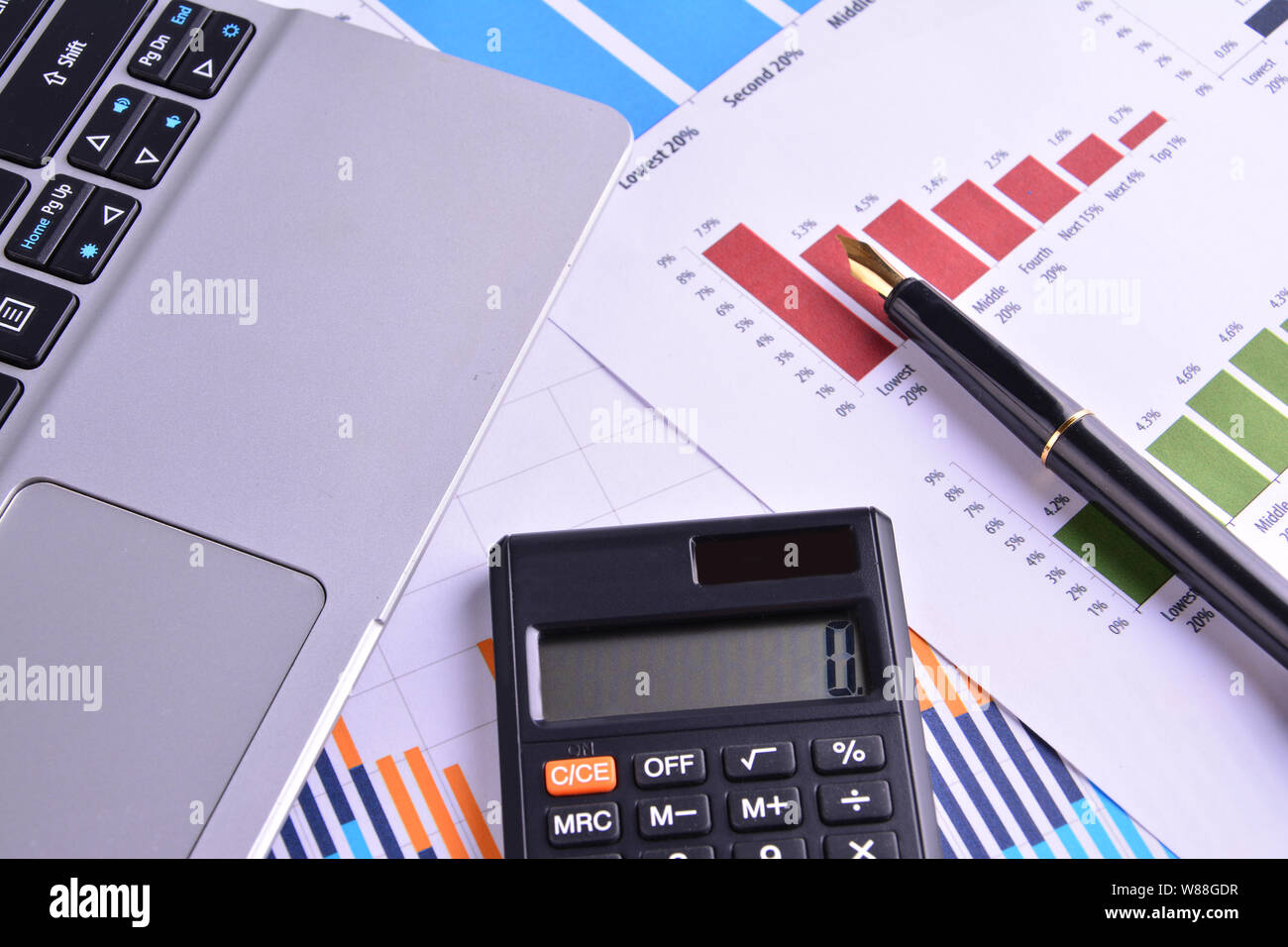 Graphs, charts, business table. The workplace of business people Stock ...