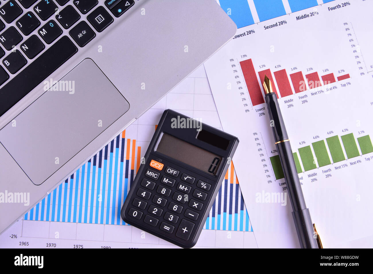 Graphs, charts, business table. The workplace of business people Stock ...