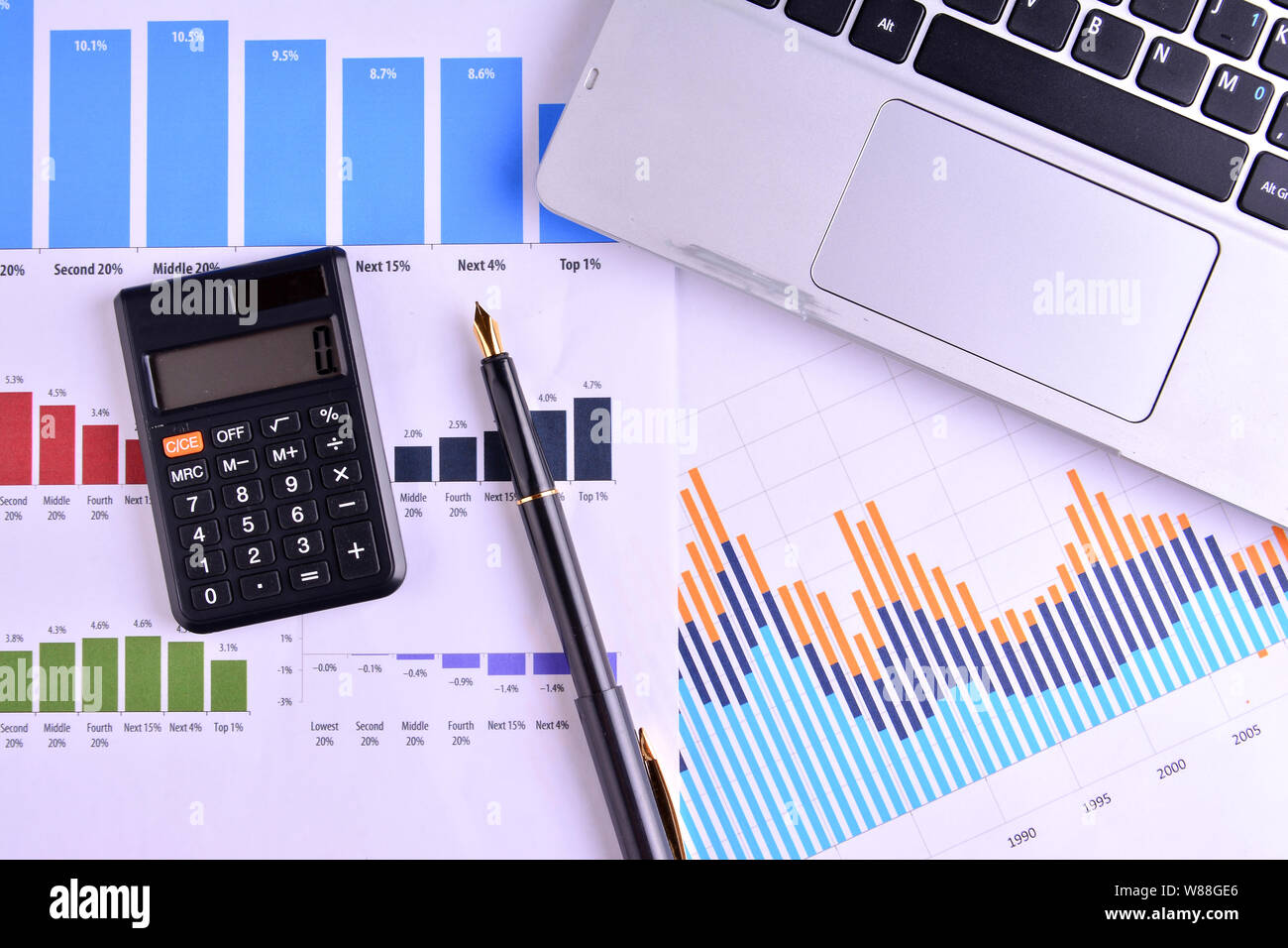 Graphs, charts, business table. The workplace of business people Stock ...