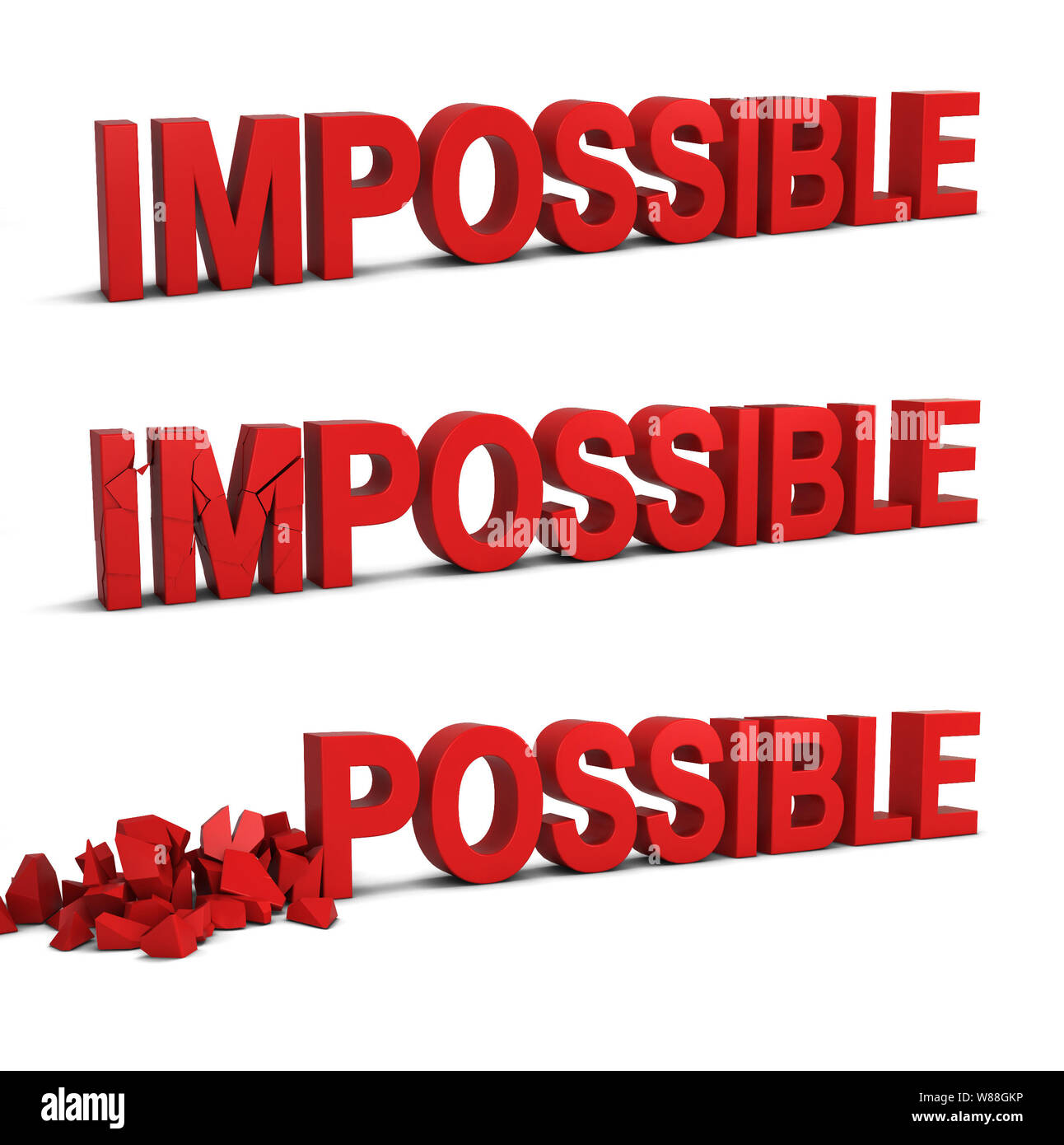 Impossible becomes possible. 3d illustration isolated on white background Stock Photo - Alamy