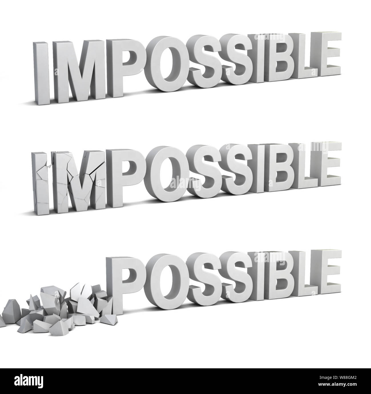 Impossible becomes possible. 3d illustration isolated on white ...