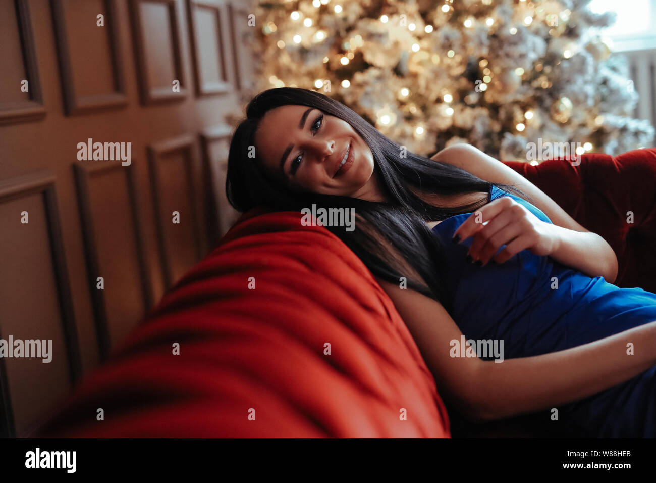 Fashion and vogue. Beautiful girl in blue dress Stock Photo - Alamy