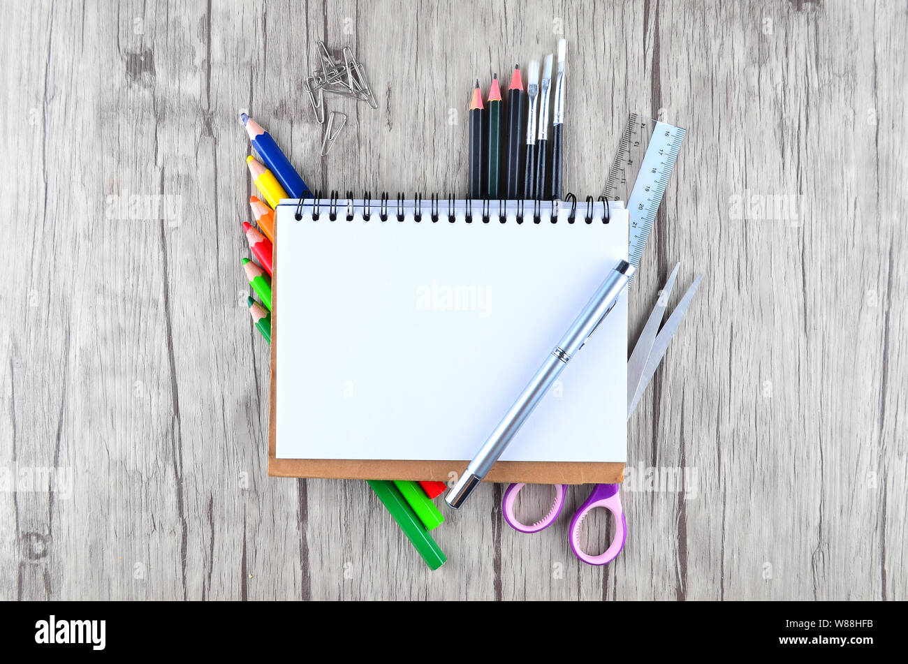 Photo of office and student gear over white background - Back to school ...