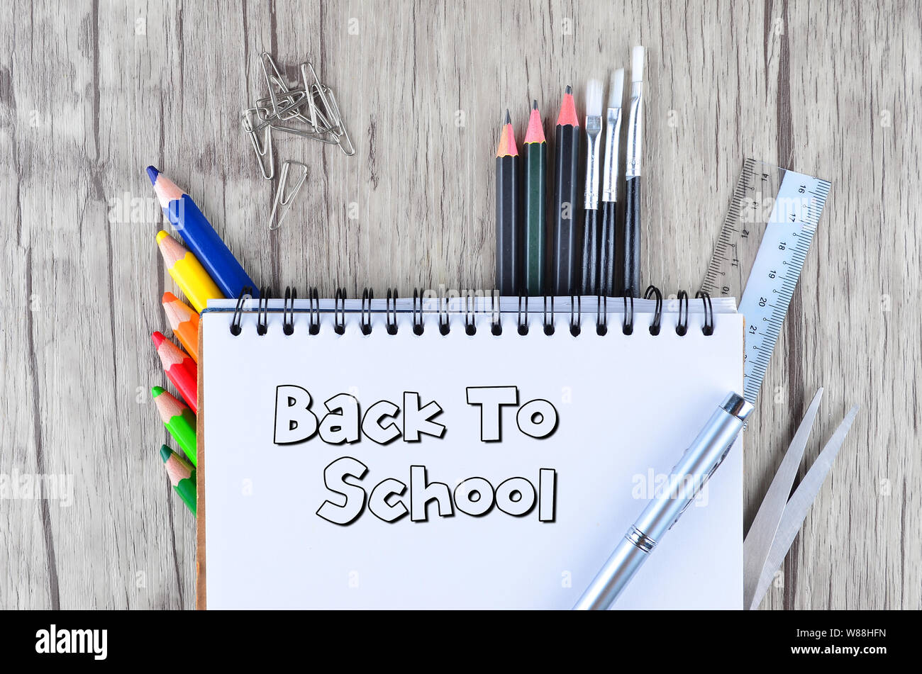Photo of office and student gear over white background - Back to school ...