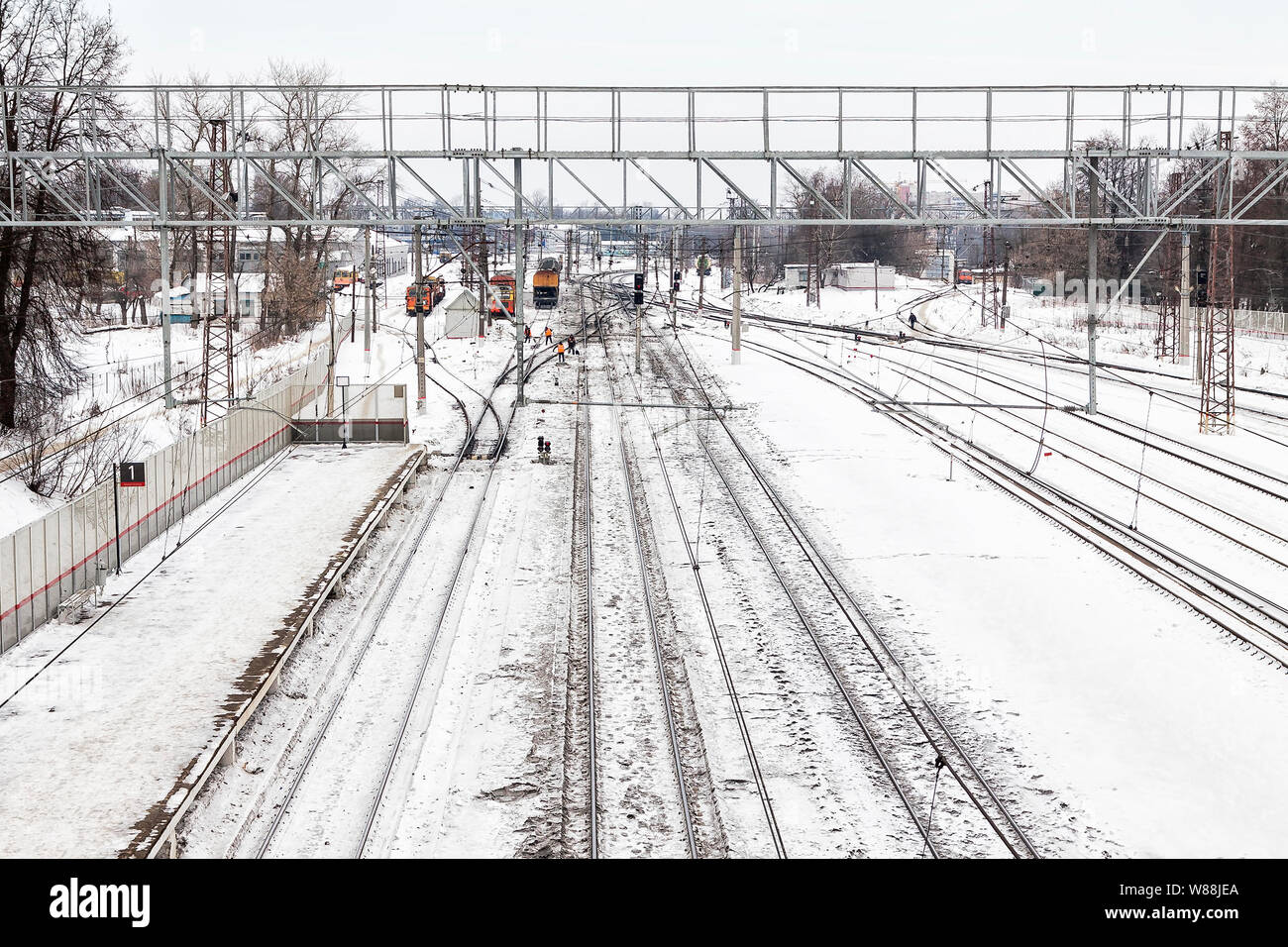 Snow rail track railway winter rail line station perspective hi-res ...
